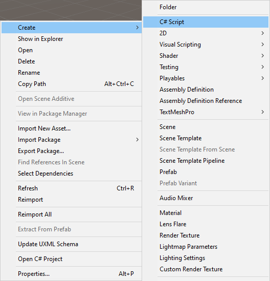 Unity Opret C# Script