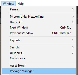 Unity Package Manager menu